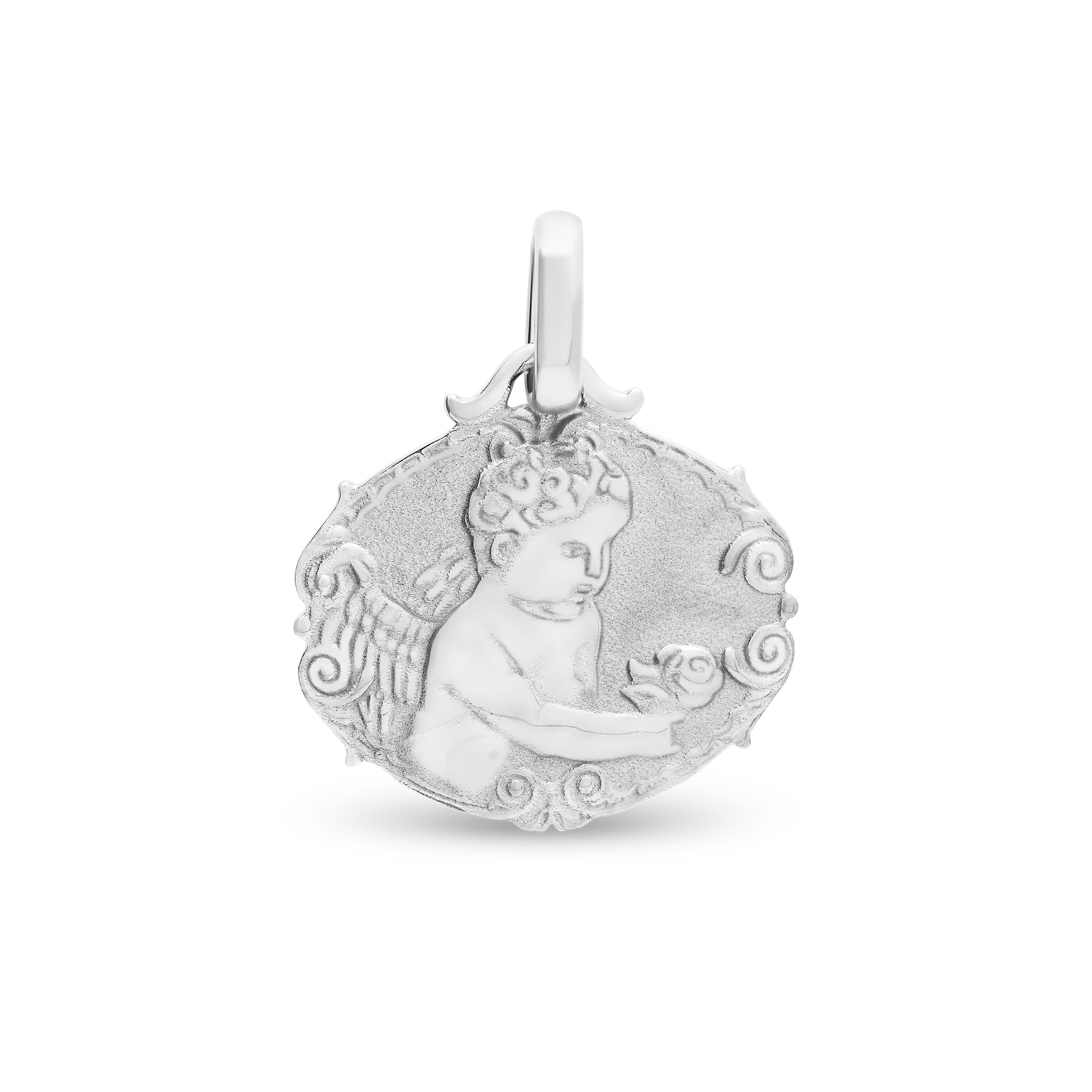 Médaille ange à la rose large en or